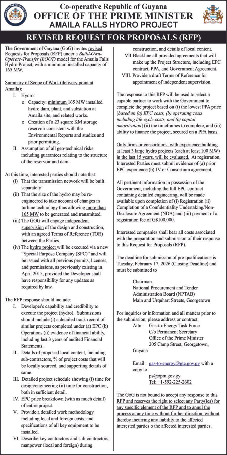 The Government of Guyana (GoG) invites revised Requests for Proposals ...